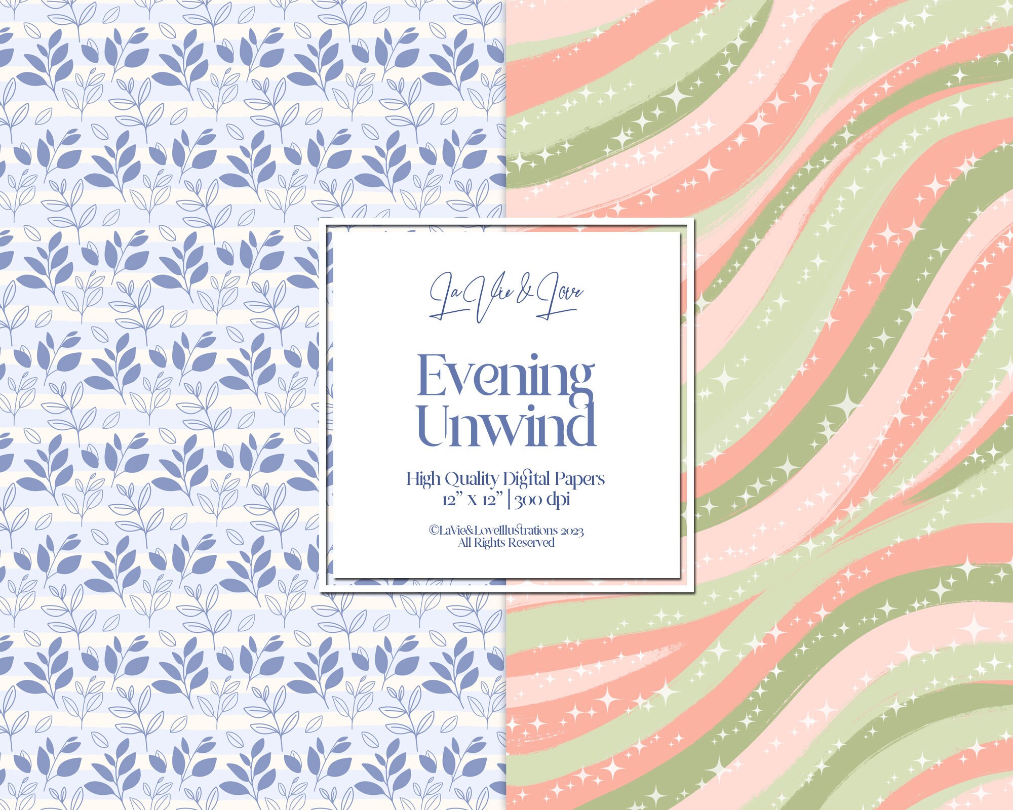 Self Care Digital Paper Pack, Blue Pink Green Abstract Seamless & Non ...