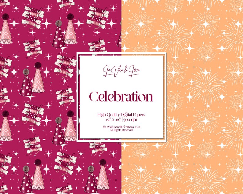 Celebration Digital Paper Pack, Birthday, New Year's Eve Seamless ...