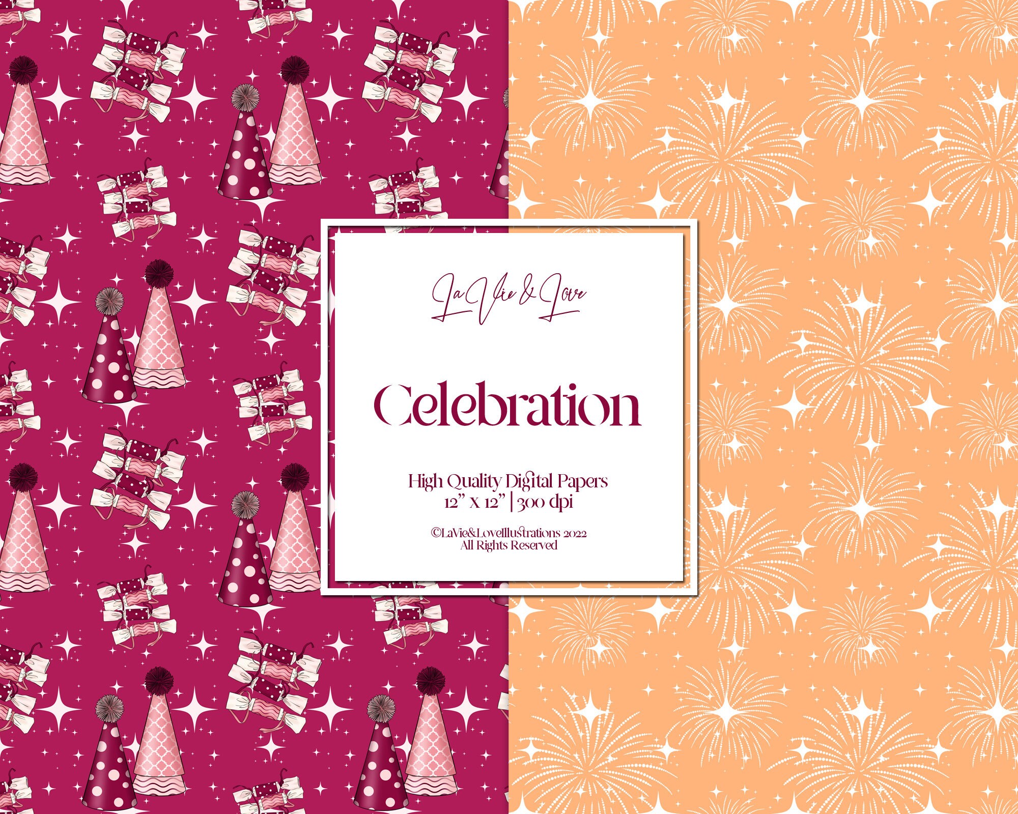Celebration Digital Paper Pack, Birthday, New Year's Eve Seamless ...