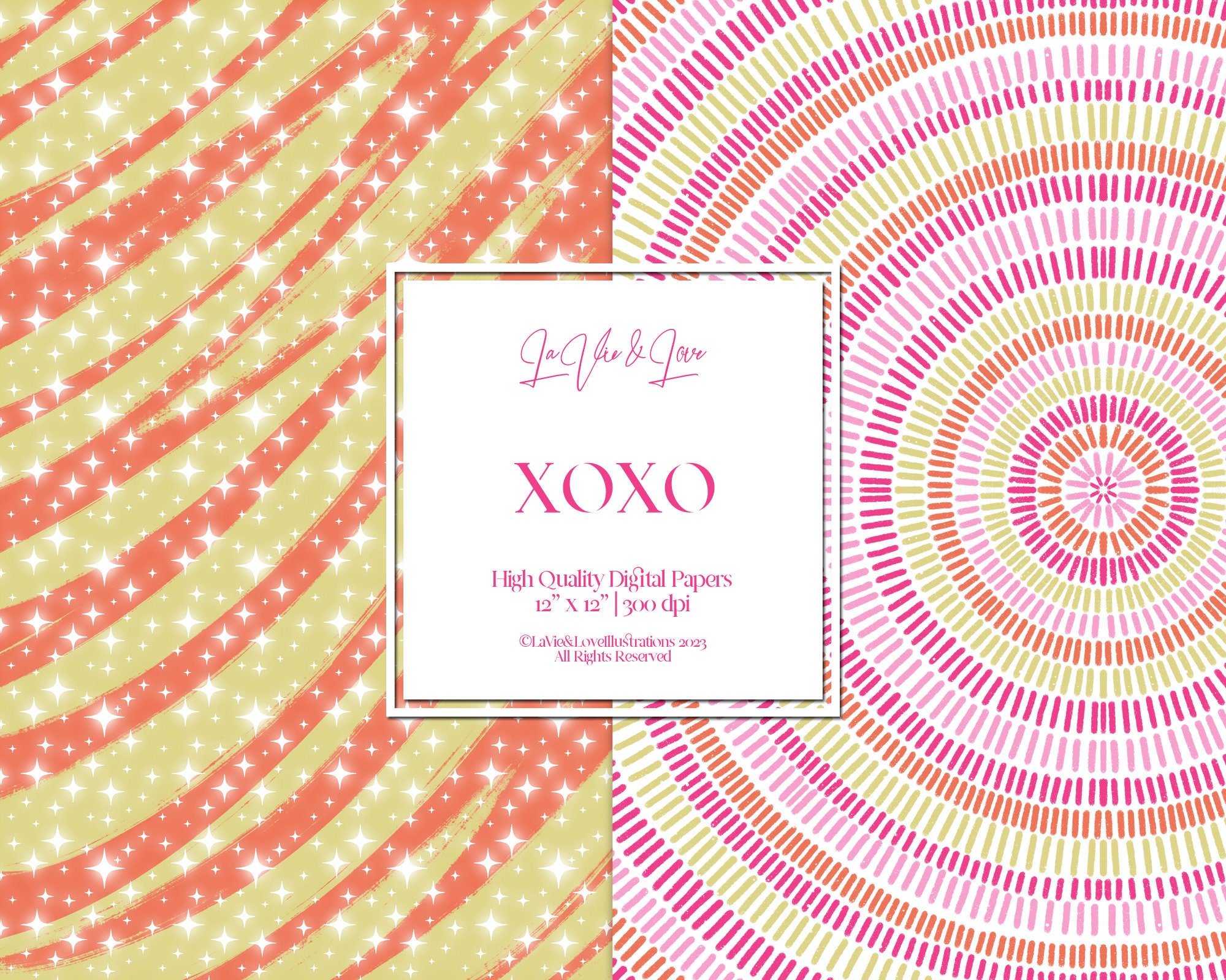 XOXO Valentine's Day Digital Paper Pack, Pink Green and Red Digital ...