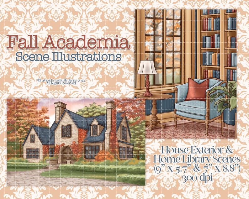 Fall Academia Clipart Set, Dark Academia Fashion, Autumn, Library Scene ...