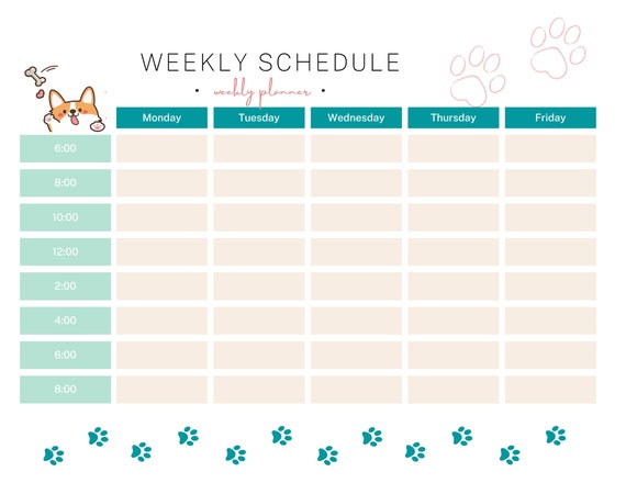 Dog/puppy Weekly Schedule Planner Printable - Etsy