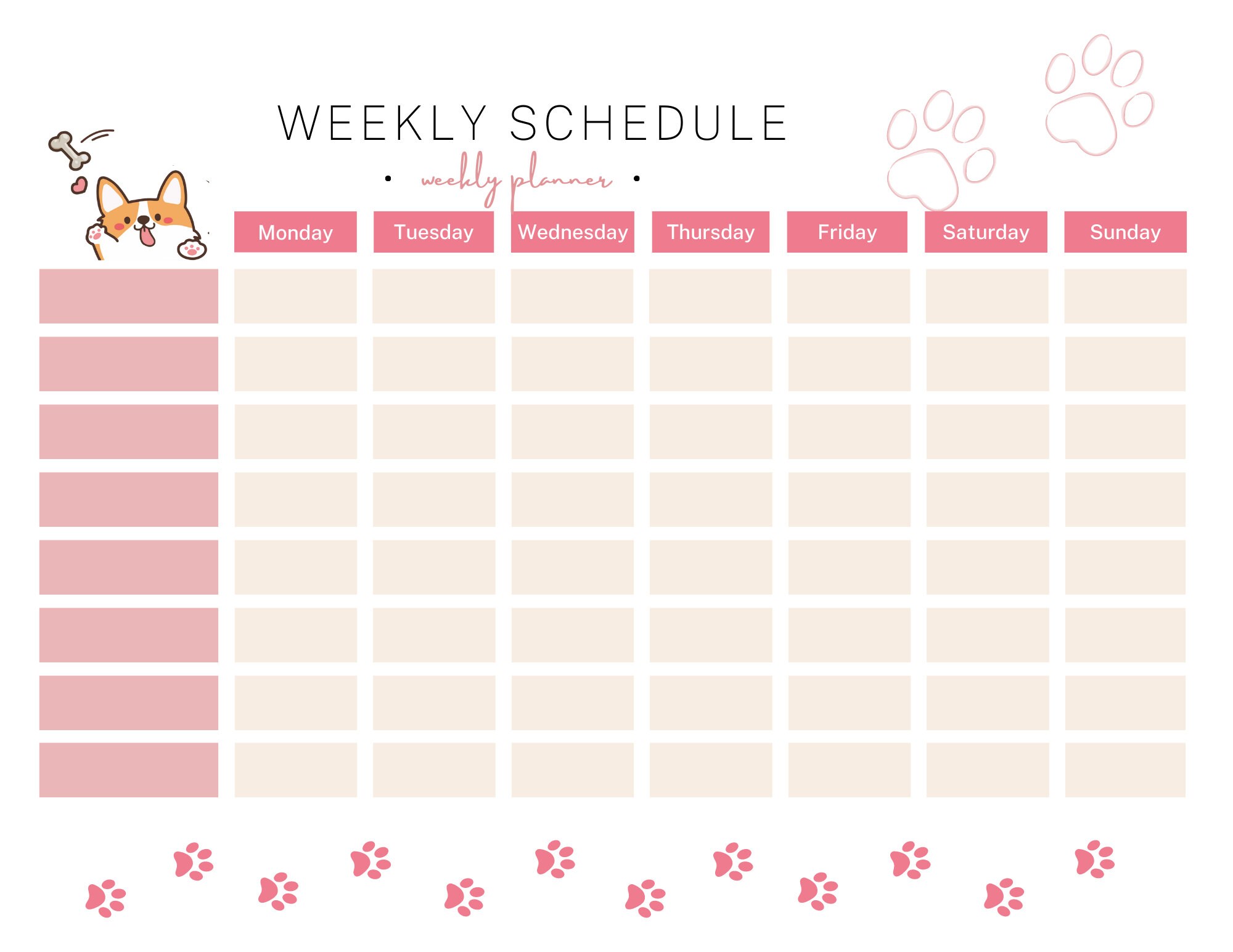 Dog/puppy Weekly Schedule Planner Printable - Etsy