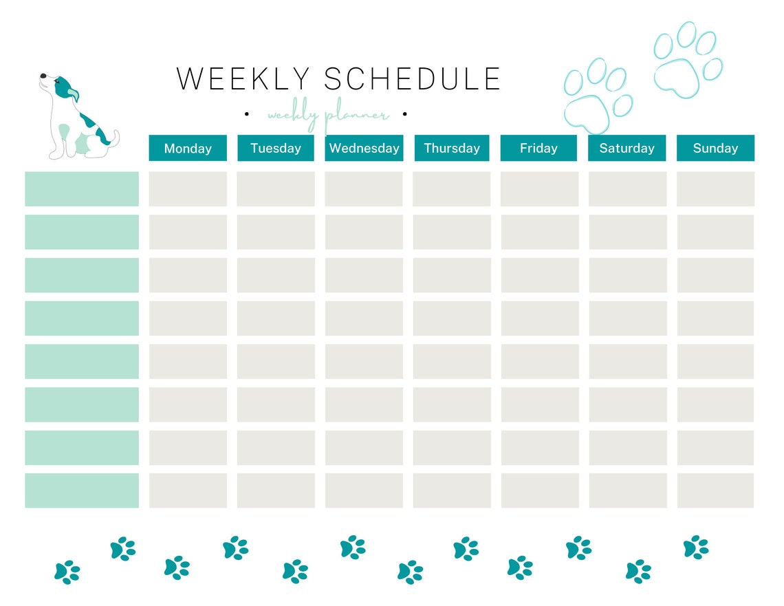 Dog/puppy Weekly Schedule Planner Printable - Etsy