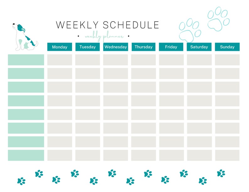 Dog/puppy Weekly Schedule Planner Printable - Etsy