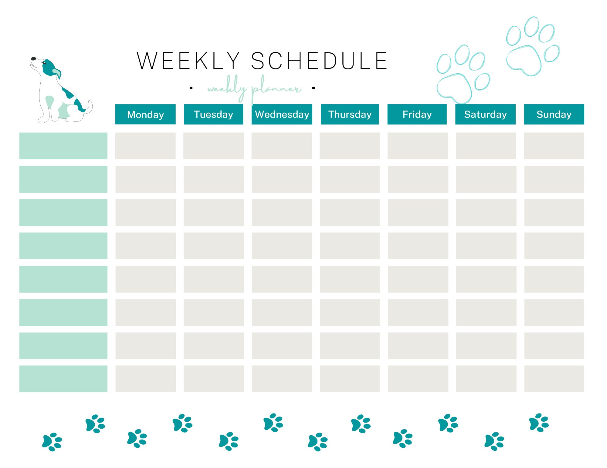Dog/puppy Weekly Schedule Planner Printable - Etsy