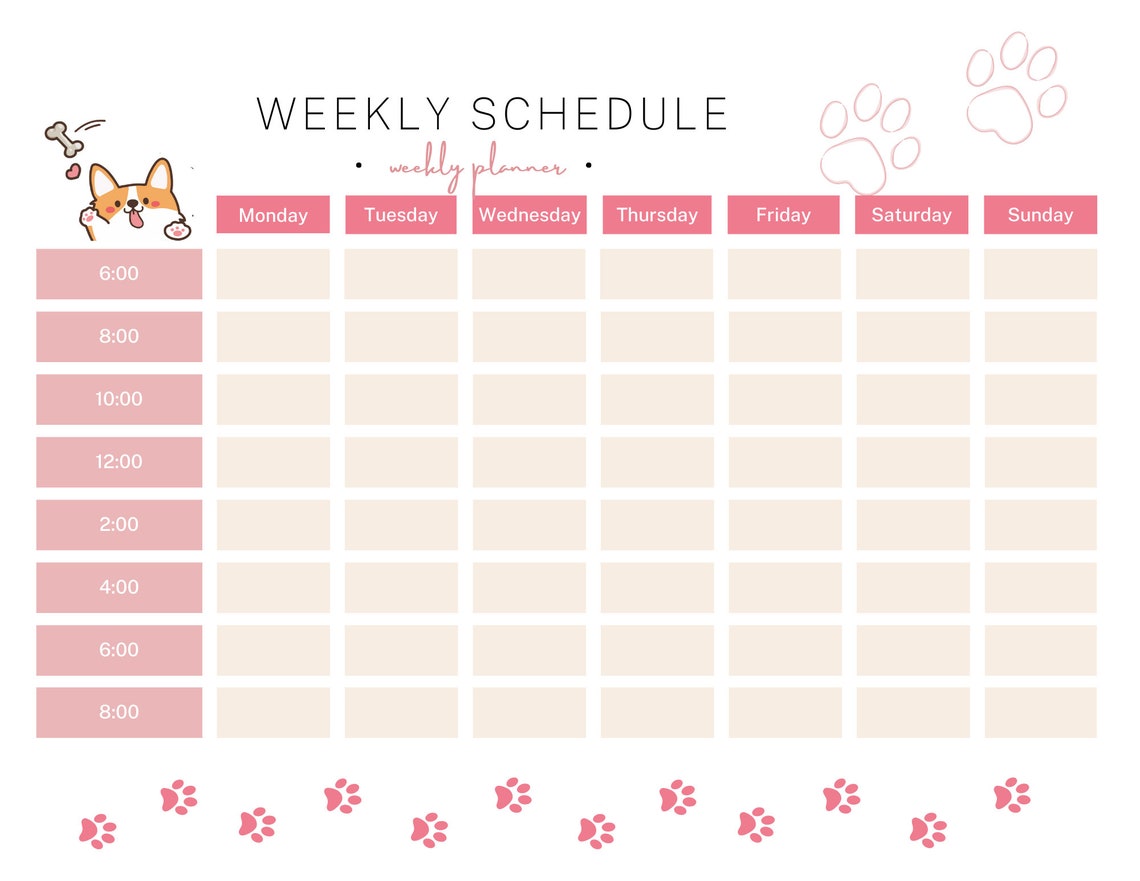 Dog/puppy Weekly Schedule Planner Printable - Etsy