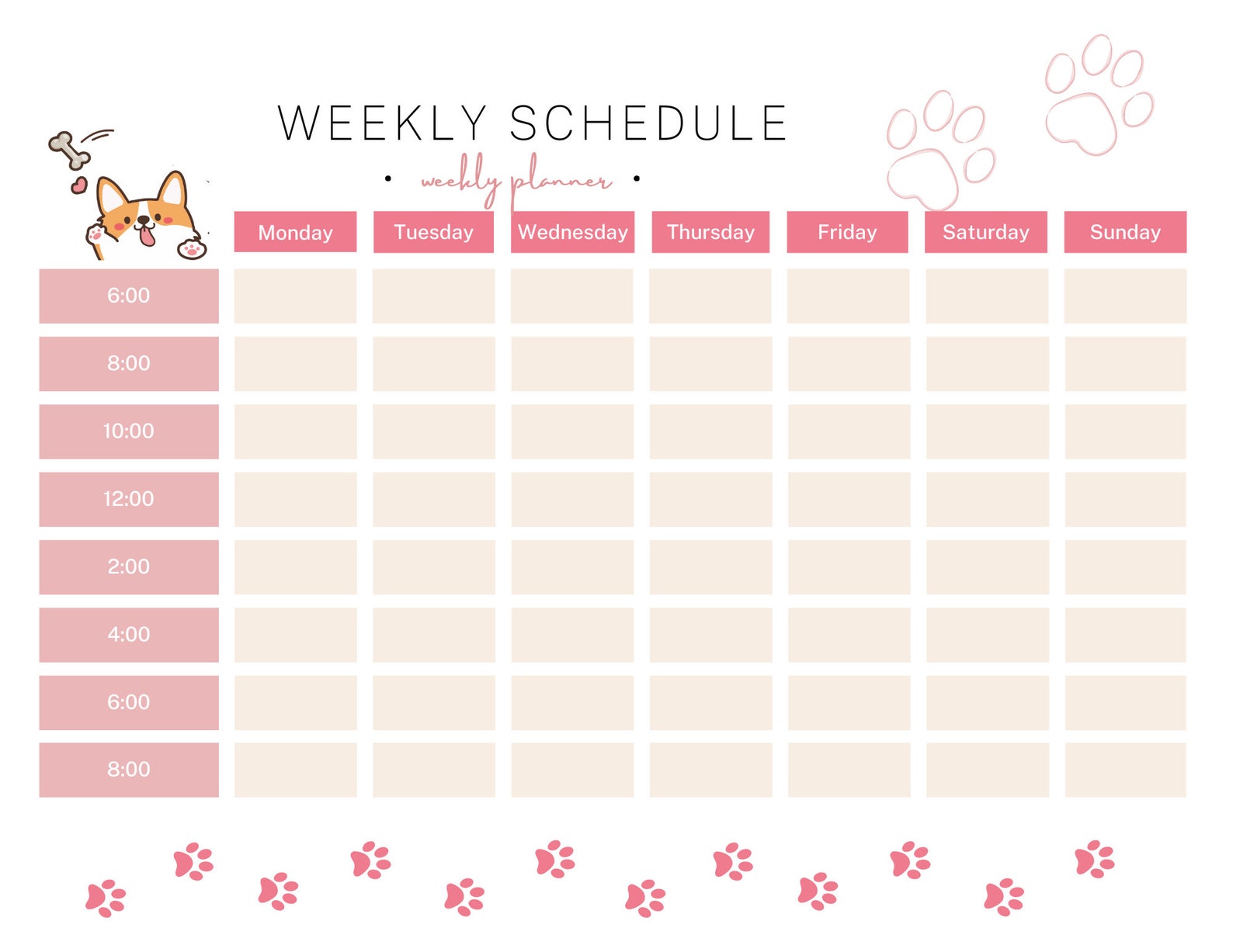 Dog/puppy Weekly Schedule Planner Printable - Etsy