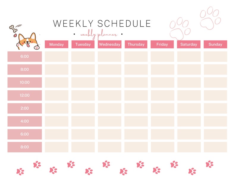 Dog/puppy Weekly Schedule Planner Printable - Etsy