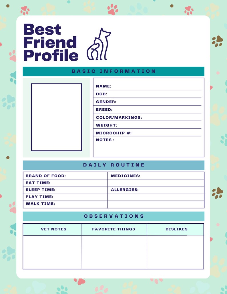 Best Friend Profile - Pet Printable - Etsy