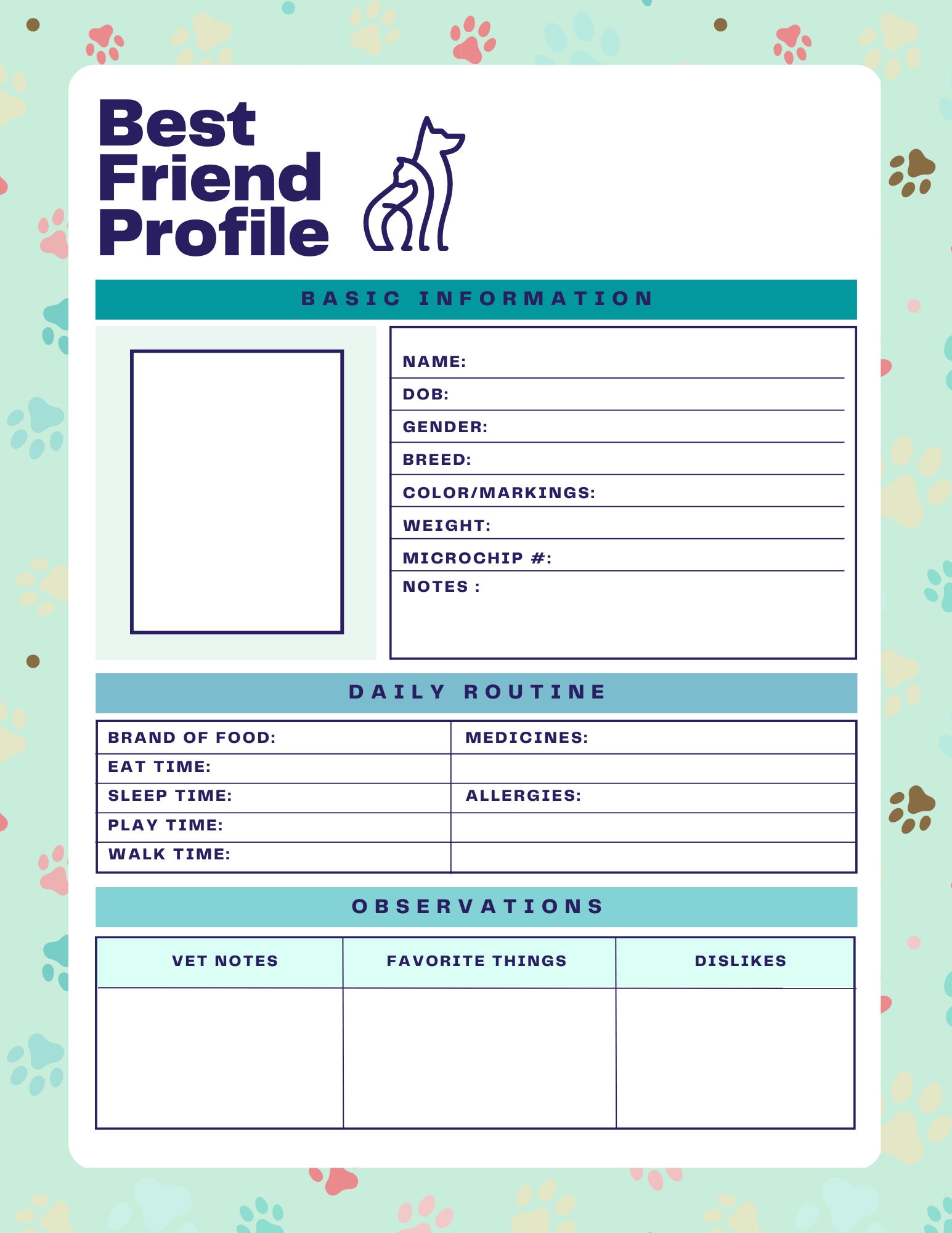Best Friend Profile - Pet Printable - Etsy