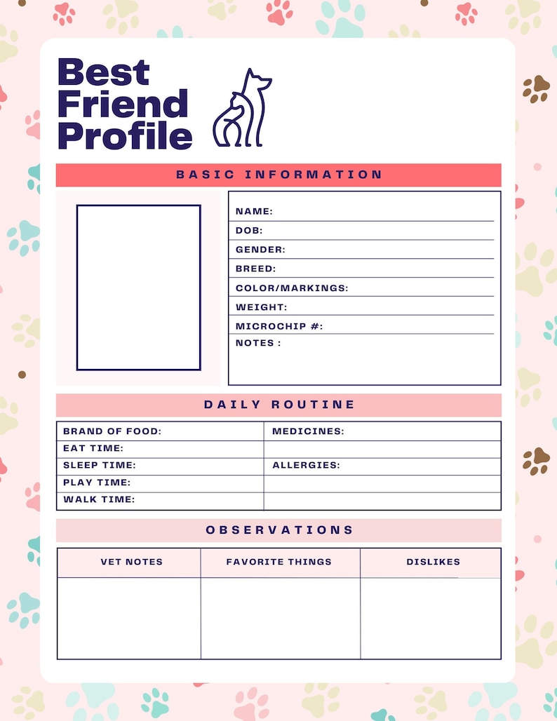 Best Friend Profile - Pet Printable - Etsy