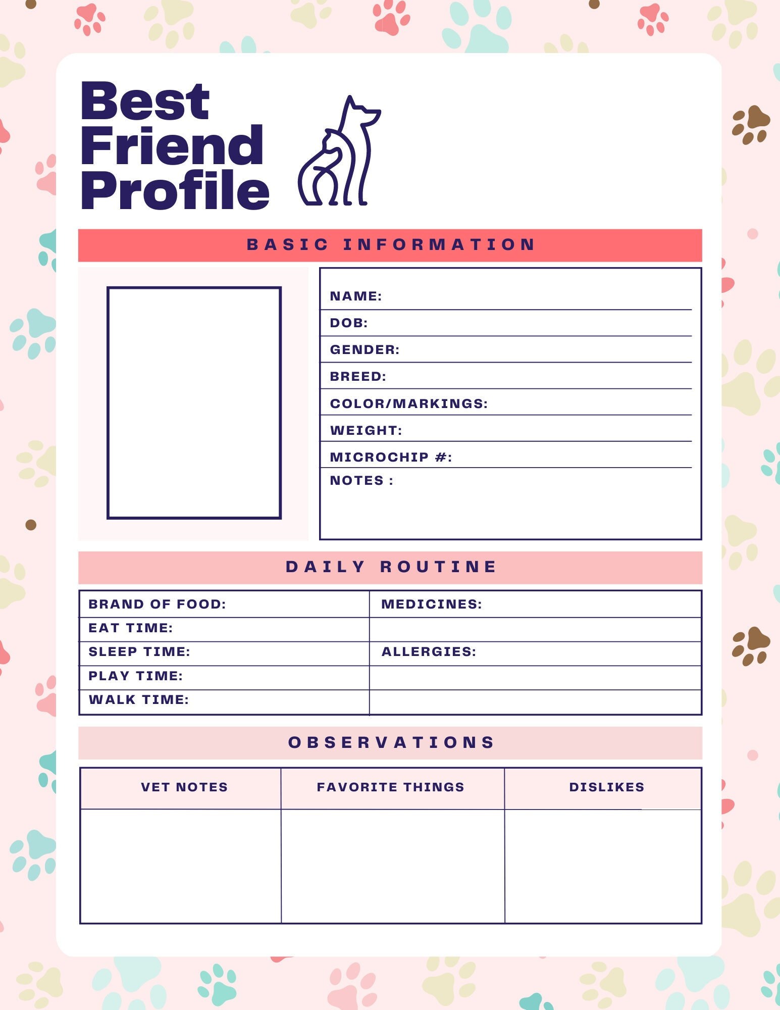 Best Friend Profile - Pet Printable - Etsy