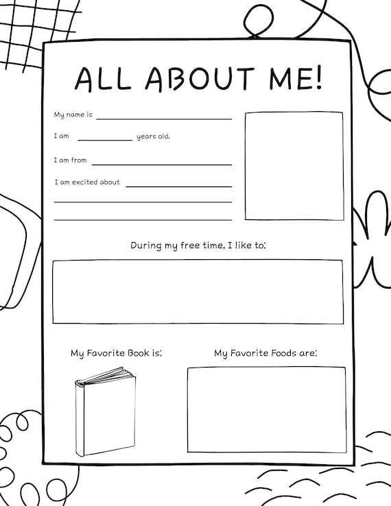 All About Me Doodle Coloring Sheet School Work Sheet - Etsy UK