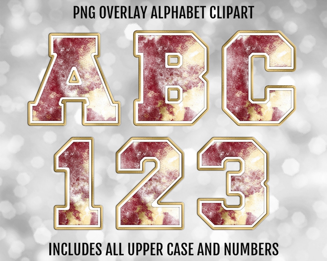 Maroon, Gold, and White Grunge Paint Varsity PNG Alphabet Letters and ...