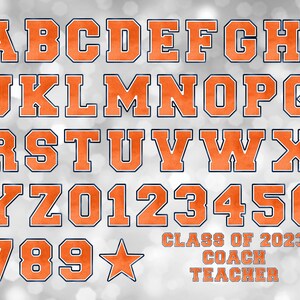 Orange and Navy Blue Varsity PNG Alphabet Letters and Numbers Bundle ...