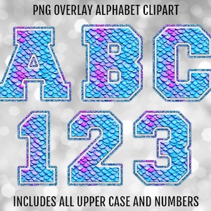 Mermaid Scales and Blue Glitter Faux Scales Chenille PNG Alphabet ...