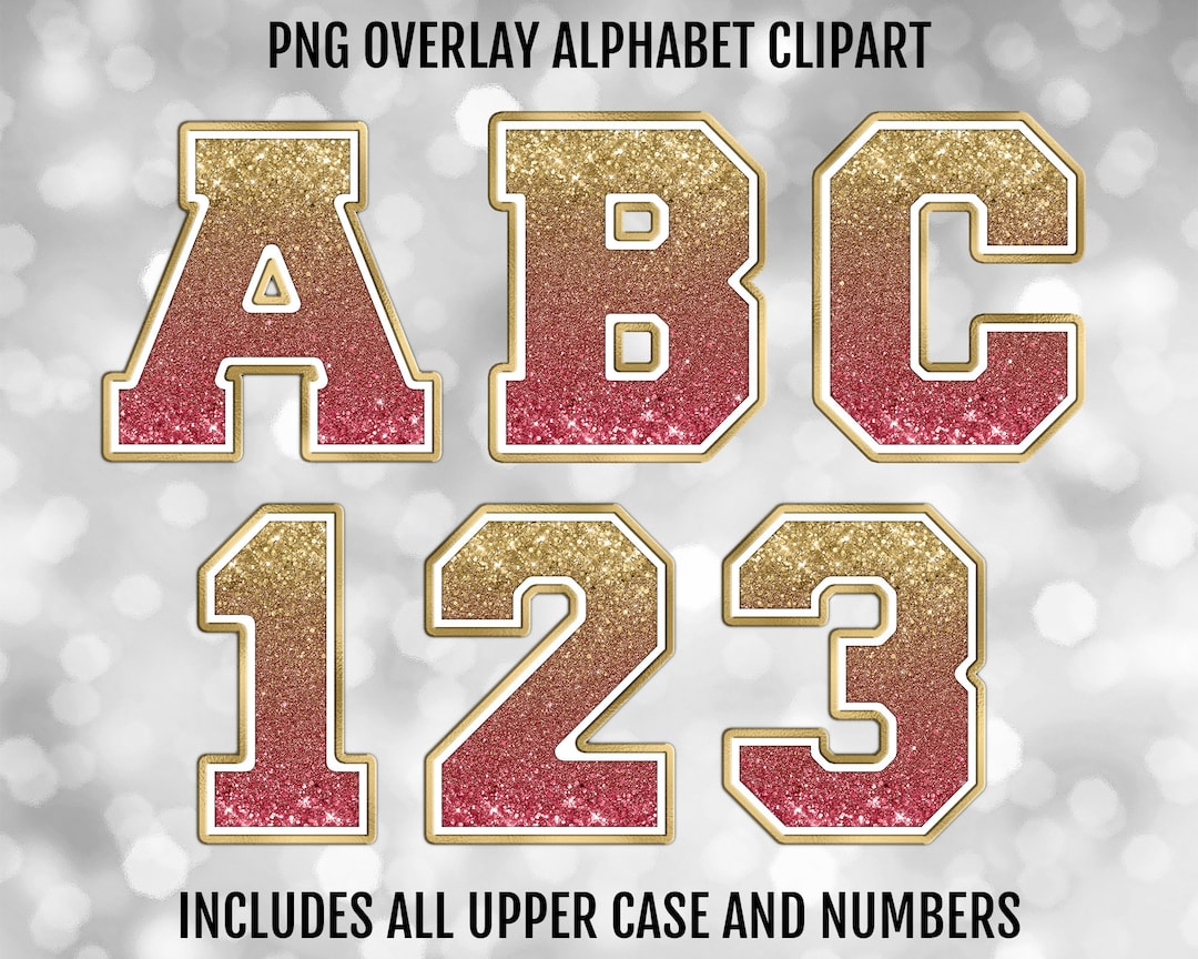 Maroon, Gold, and White Ombre Glitter Varsity PNG Alphabet Letters and ...