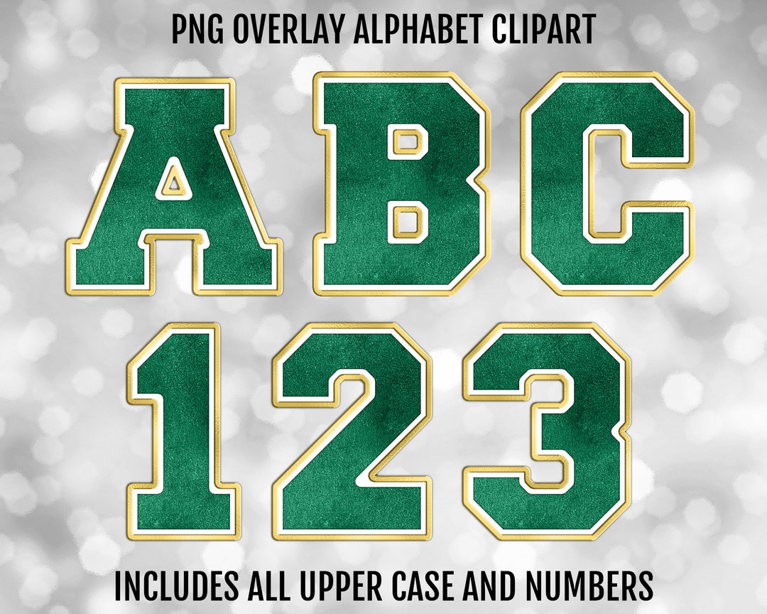 Hunter Green, Yellow, and White Varsity PNG Alphabet Letters and ...