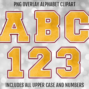 Maroon, Yellow, and White Varsity PNG Alphabet Letters and Numbers ...