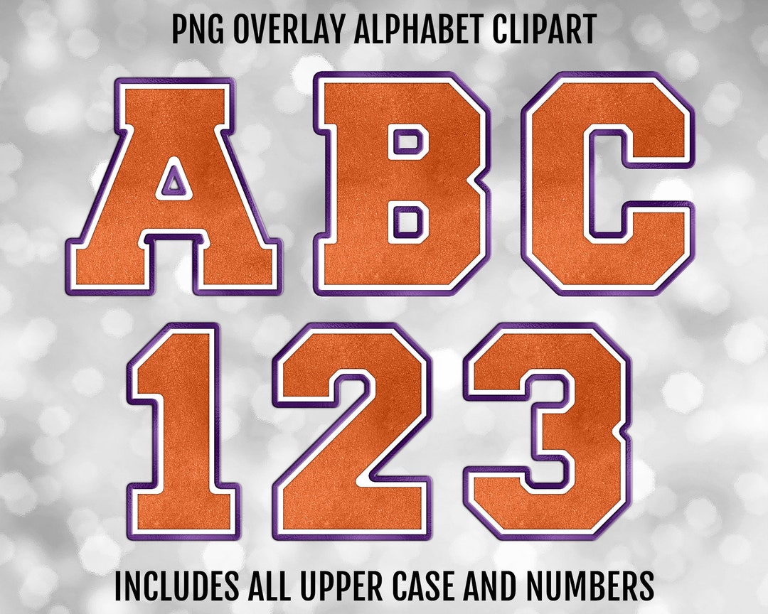 Orange and Purple Varsity PNG Alphabet Letters and Numbers Bundle, PNG ...