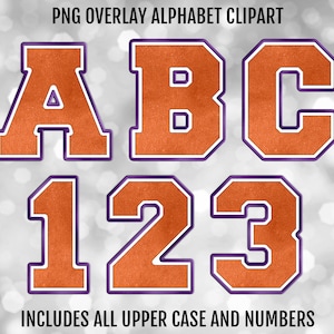Orange and Purple Varsity PNG Alphabet Letters and Numbers Bundle, PNG ...