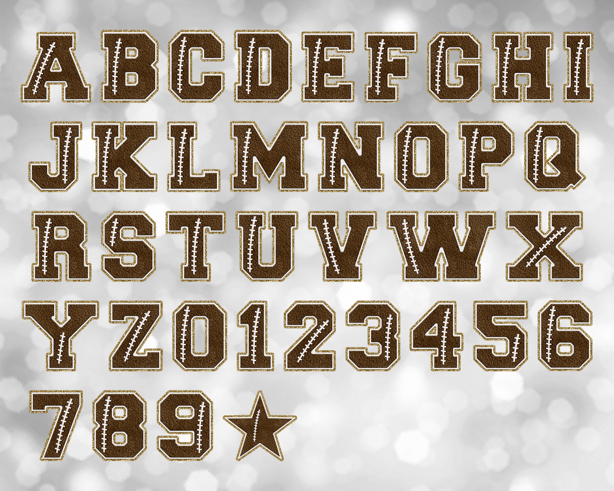 Football and Gold Glitter Faux Chenille Varsity PNG Alphabet Letters ...