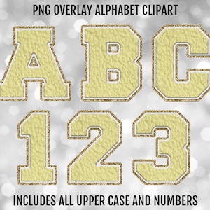 Pastel Yellow and Gold Glitter Faux Chenille Varsity PNG Alphabet ...