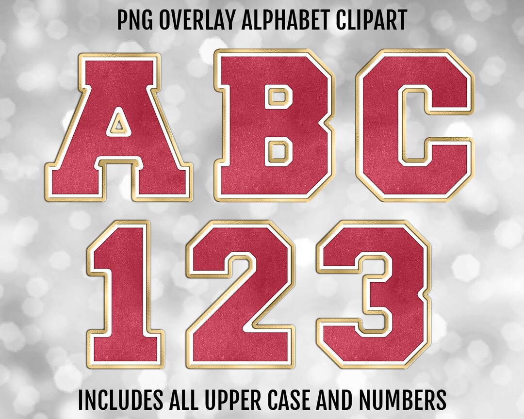 Maroon, Gold, and White Varsity PNG Alphabet Letters and Numbers Bundle ...