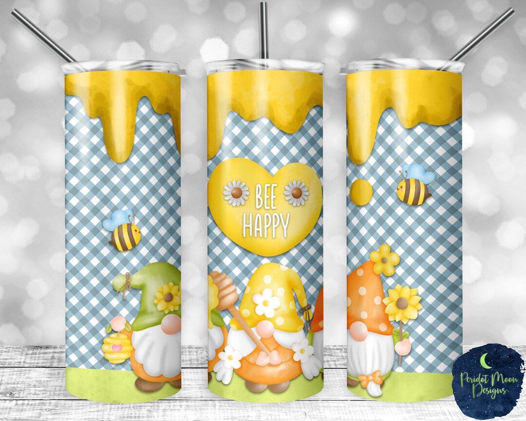 Bee Happy, Flower Gnomes, Dripping Honey, Gingham, PNG Sublimation ...