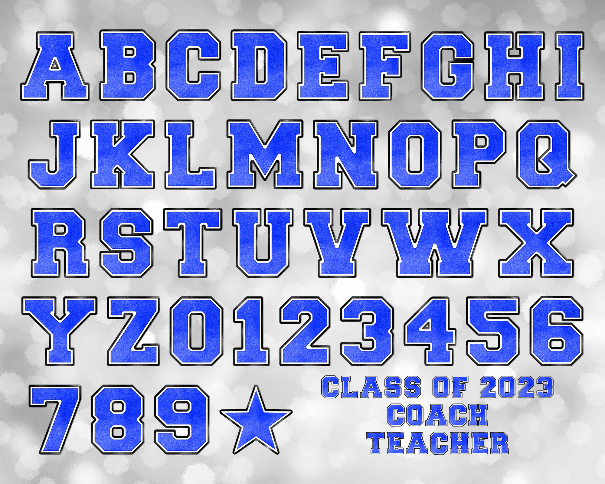 Blue Black and White Varsity PNG Alphabet Letters and - Etsy