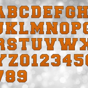 Orange and Black Embroidered Varsity PNG Alphabet Letters and Numbers ...