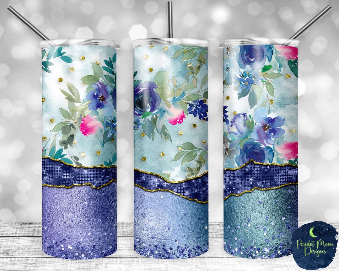 Blue and Pink Floral Tears, PNG Sublimation Design, 20 Oz Skinny ...