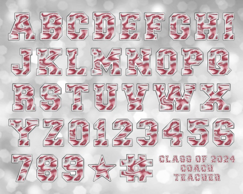 Maroon, Silver, and White Tie Dye Varsity PNG Alphabet Letters and ...