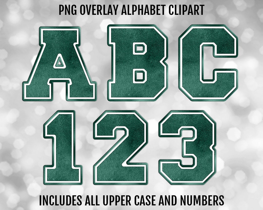 Green and White Varsity PNG Alphabet Letters and Numbers Bundle, PNG ...