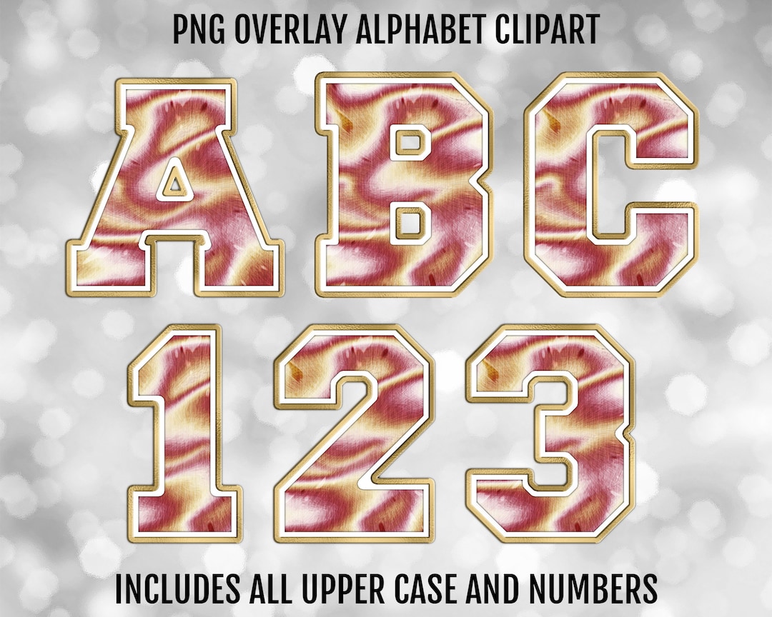 Maroon, Gold, and White Tie Dye Varsity PNG Alphabet Letters and ...