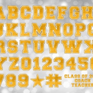 Yellow and White Varsity PNG Alphabet Letters and Numbers Bundle, PNG ...