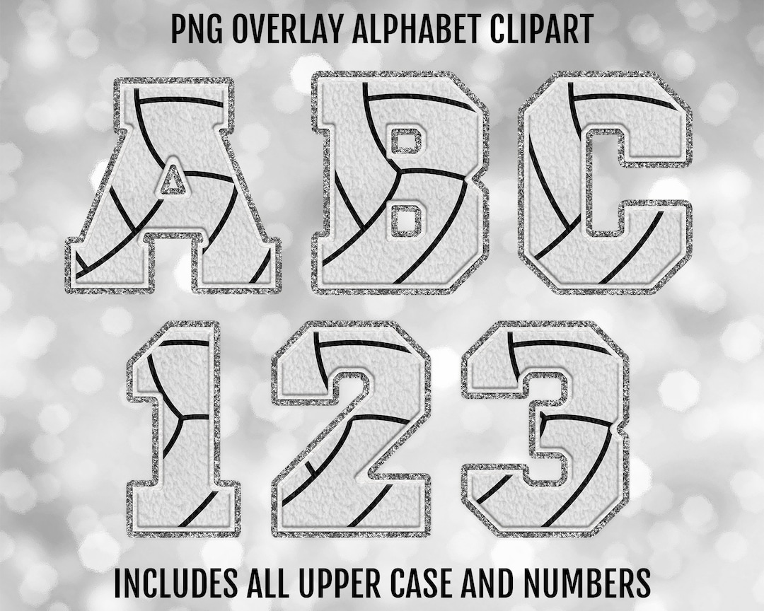 Volleyball and Silver Glitter Faux Chenille Varsity PNG Alphabet ...