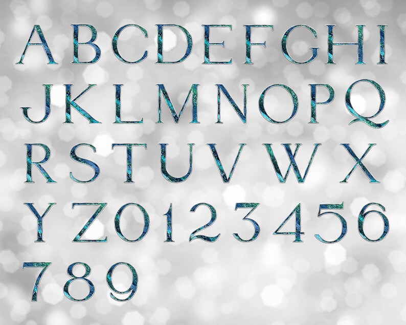Navy Teal Green and Silver Glitter Milky Way PNG Alphabet - Etsy