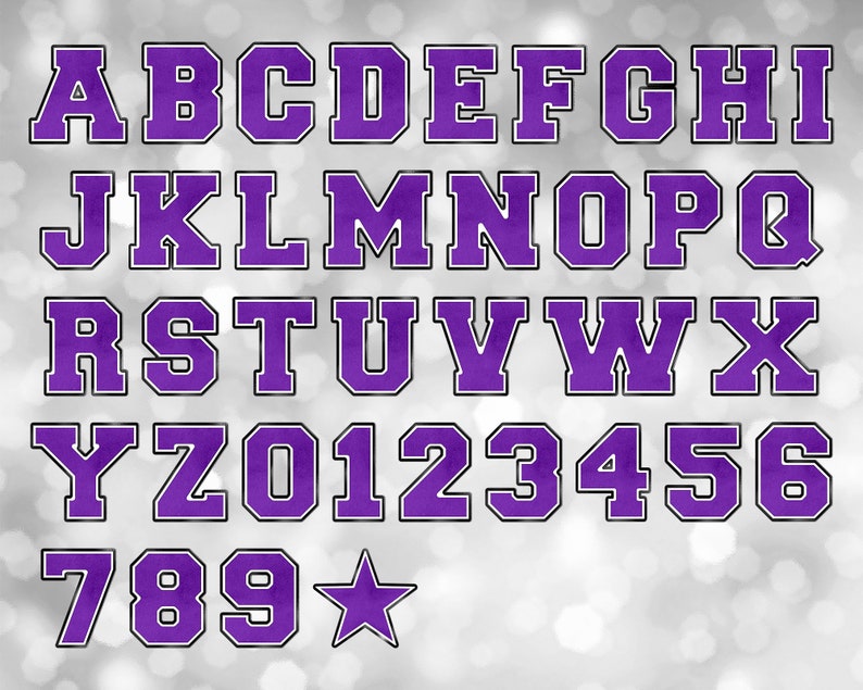 Purple, White, and Black Varsity PNG Alphabet Letters and Numbers ...