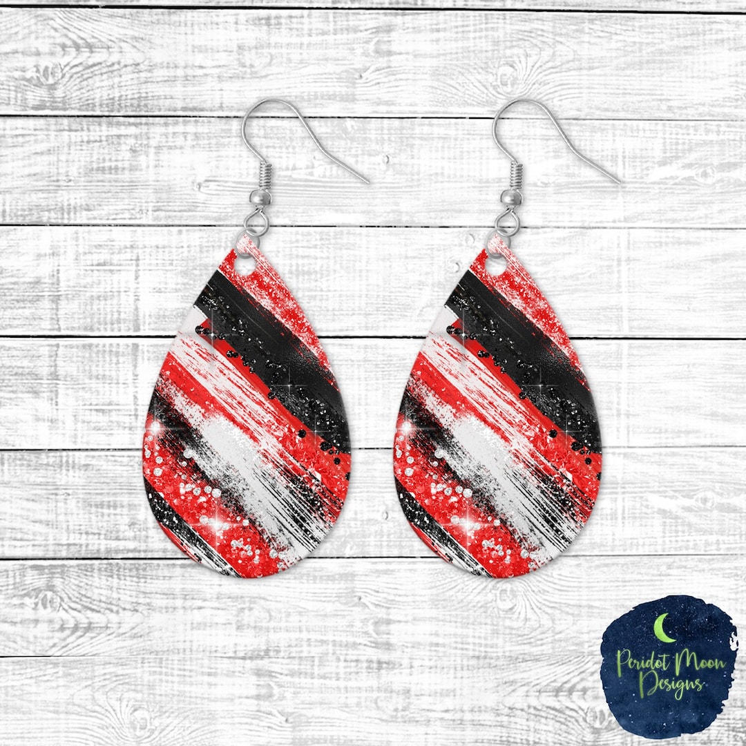 Bright Red, Black, and White Glitter Milky Way Earrings, School Colors ...