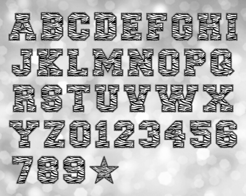 Zebra Print and Silver Glitter Faux Fur Chenille PNG Alphabet Letters ...