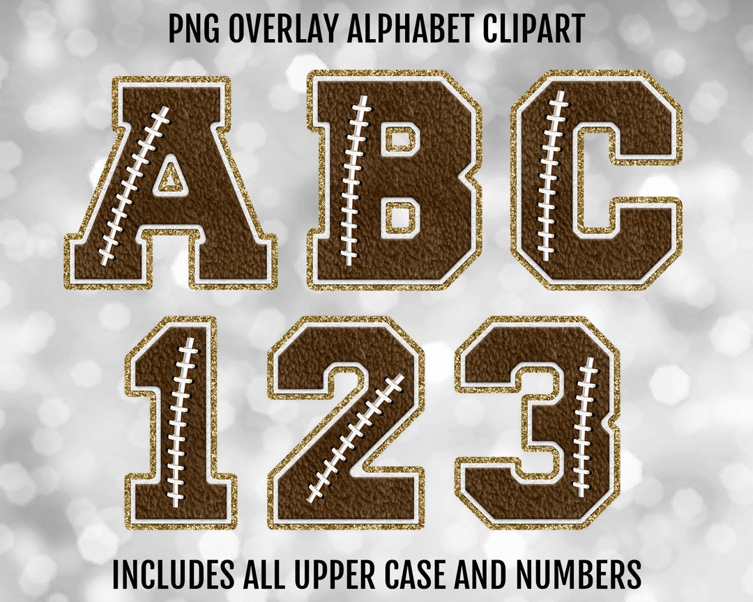 Football and Gold Glitter Faux Chenille Varsity PNG Alphabet Letters ...