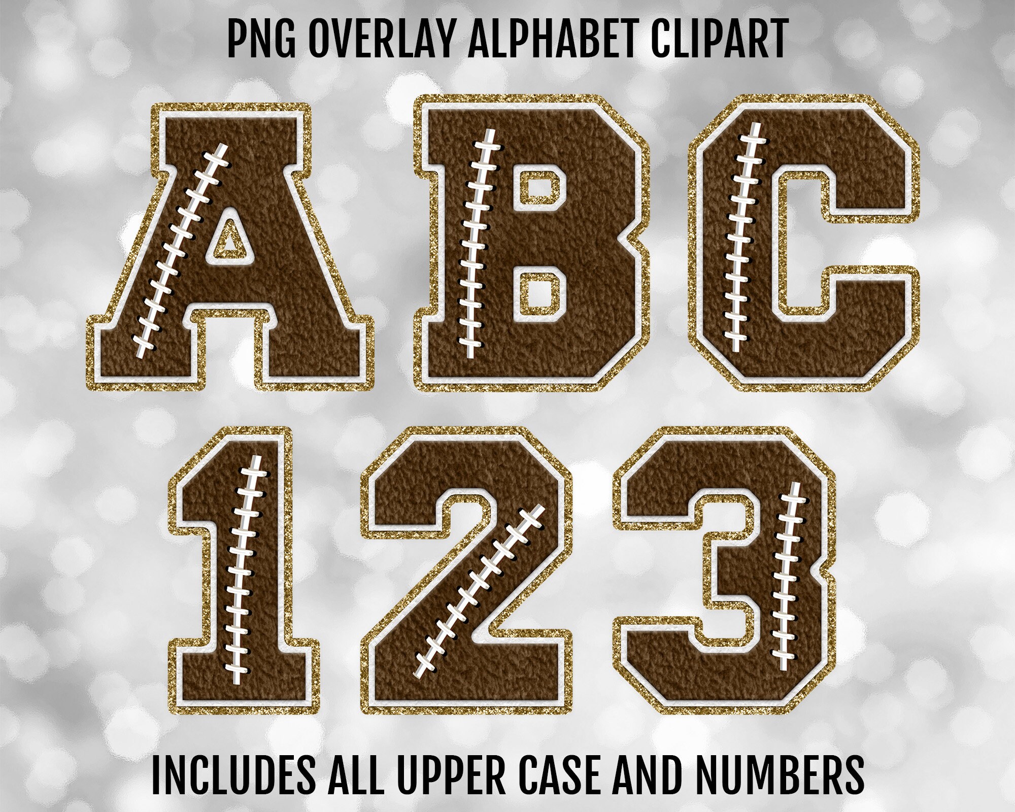 Football and Gold Glitter Faux Chenille Varsity PNG Alphabet Letters ...