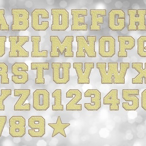 Pastel Yellow and Gold Glitter Faux Chenille Varsity PNG Alphabet ...
