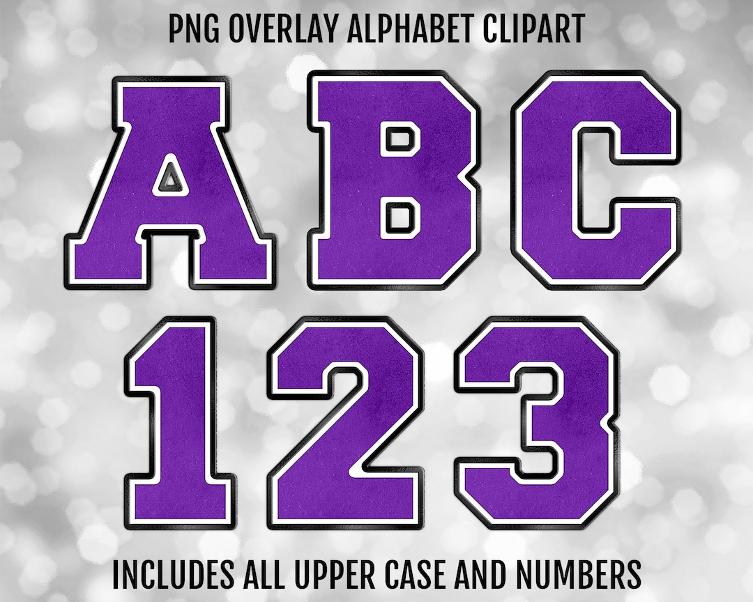 Purple, White, and Black Varsity PNG Alphabet Letters and Numbers ...