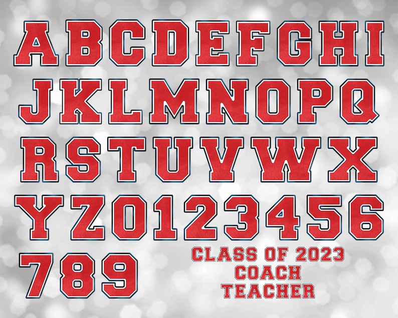 Navy Blue, Red, and White Varsity PNG Alphabet Letters and Numbers ...