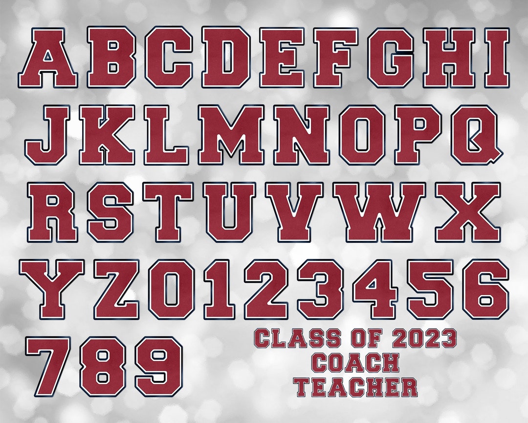Dark Blue, Burgundy, and White Varsity PNG Alphabet Letters and Numbers ...