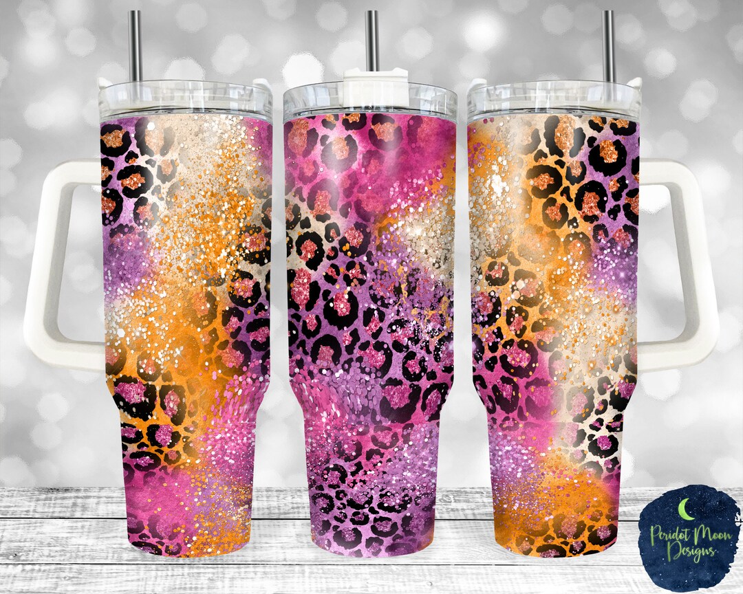 Glitter Leopard Print, PNG Sublimation Design, 40 Oz Tumbler, Pink ...