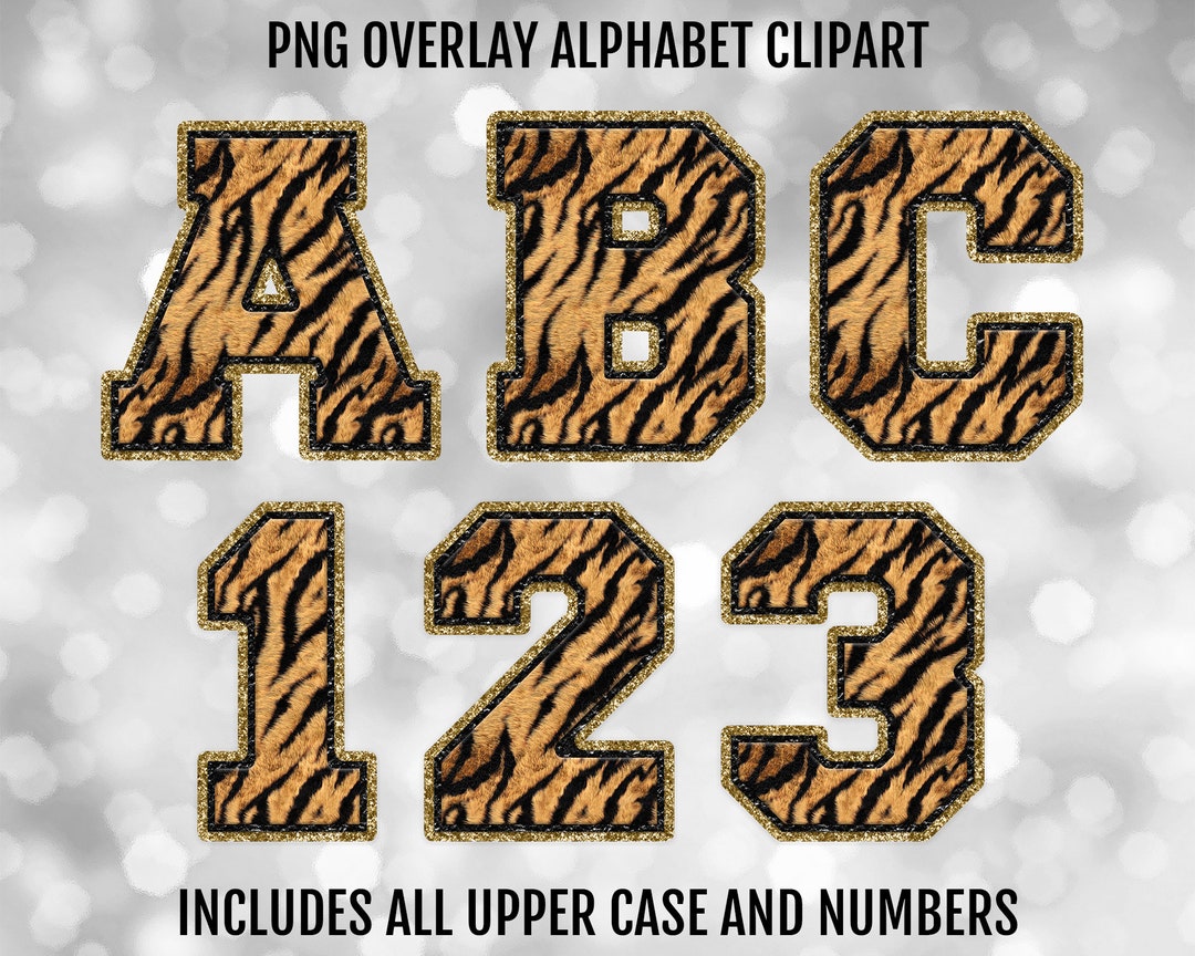 Tiger Print and Gold Glitter Faux Fur Chenille PNG Alphabet Letters and ...